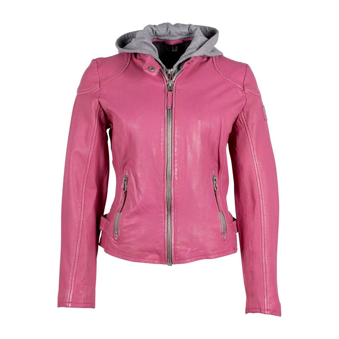 Mauritius Women's Genuine Lambskin Leather Jacket with Detachable Hood
